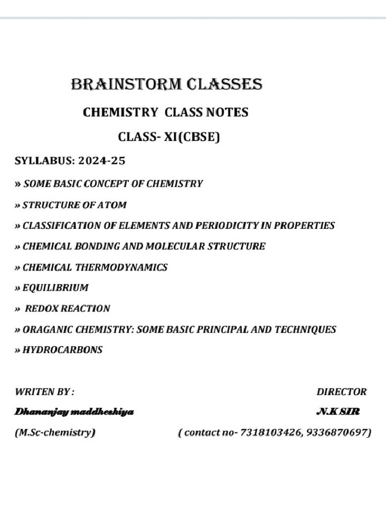 class 11 chemistry syllabus | PDF