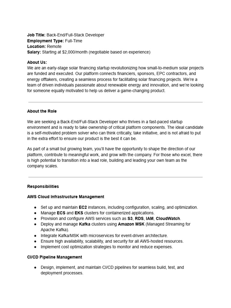 Remote Back-End/Full-Stack Developer Job | PDF | Databases | Amazon Web ...