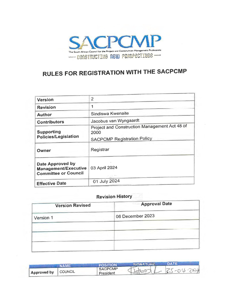 SACPCMP Rules For Registration | PDF