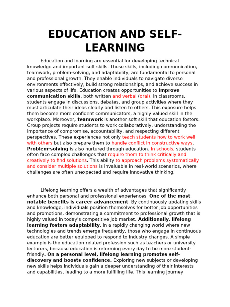 Education and Self Learning | PDF | Learning | Lifelong Learning