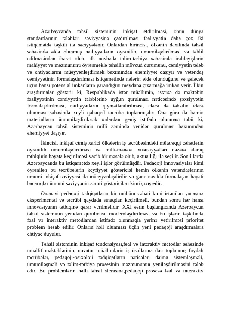 Ənənəvi VƏ Interaktiv Təlim Metodlarının Müqayisəli Təhlili | PDF