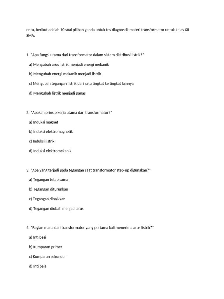 Soal Diagnostik Trafo | PDF