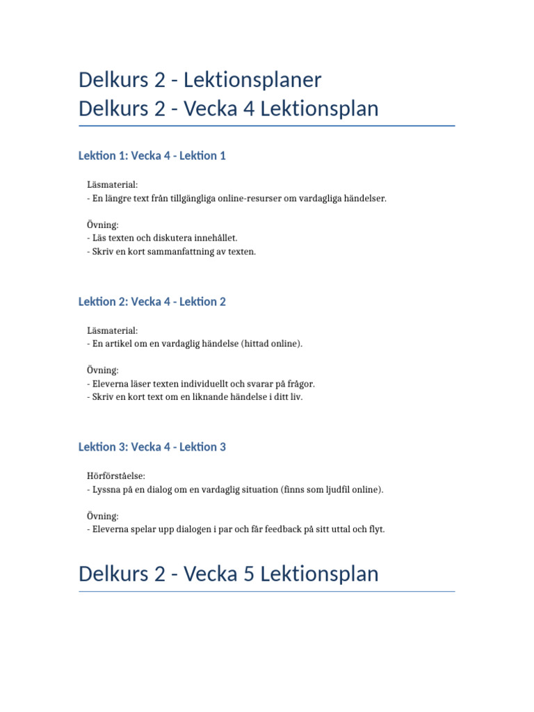 Delkurs_2_Lektionsplaner | PDF