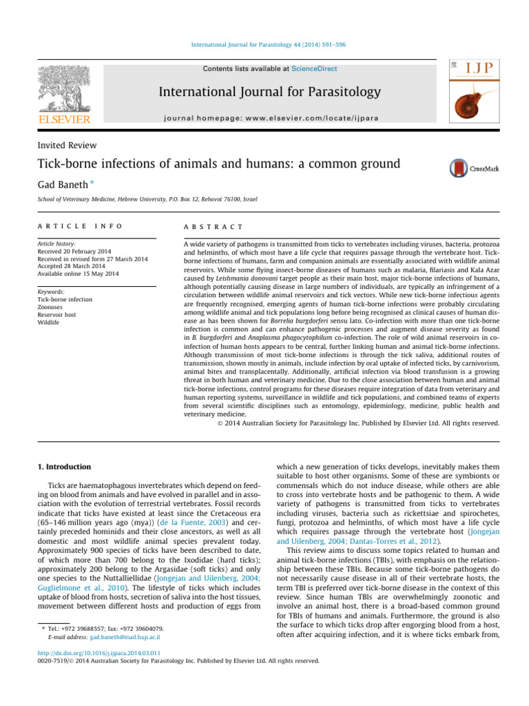 Tick-Borne Infections of Animals and Humans. A Common Ground | PDF ...