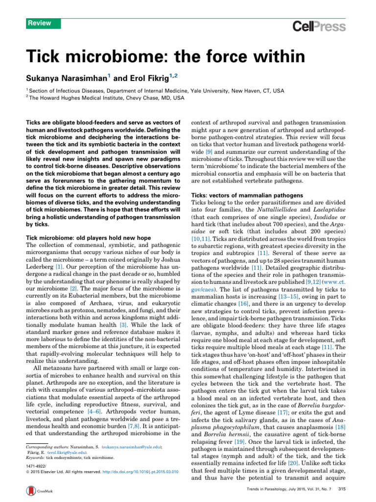 Tick Microbiome. The Force Within | PDF | Microbiota | Bacteria