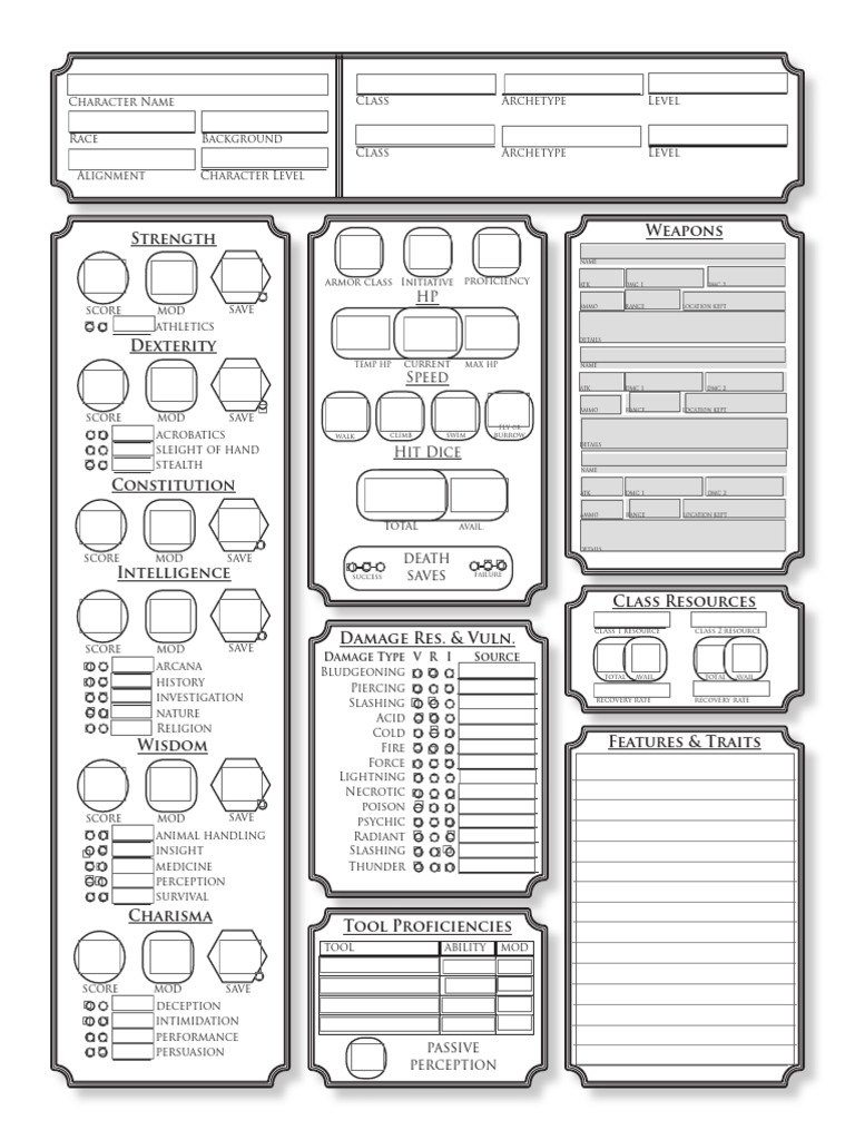 Comprehensive Character Sheet Template | PDF