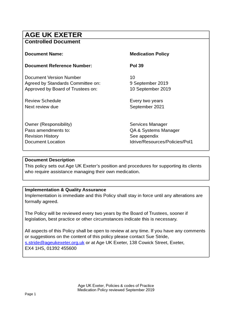 Age UK Exeter Medication Policy Guide | PDF | Pharmacy | Medical ...