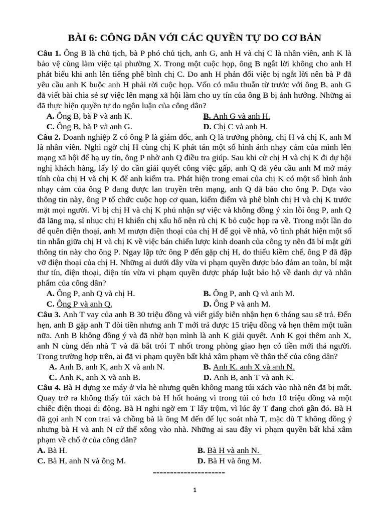 GDCD 12 - Bai Tap Van Dung Cao (Thang 3.2024) | PDF