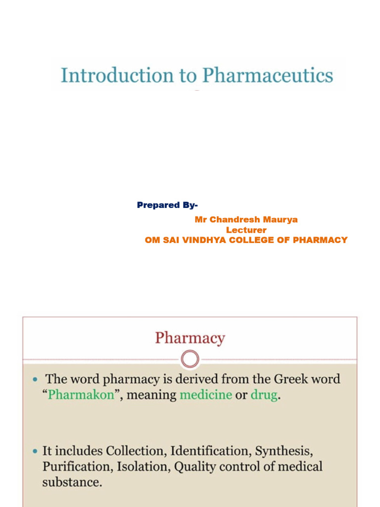 Introduction of Pharmaceutics | PDF