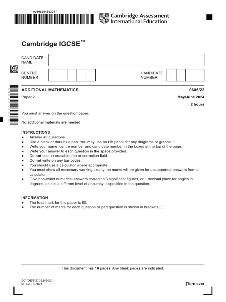 IGCSE 0606 - s24 - QP - 22 FULLY ANSWERED | PDF | Numbers | Mathematics