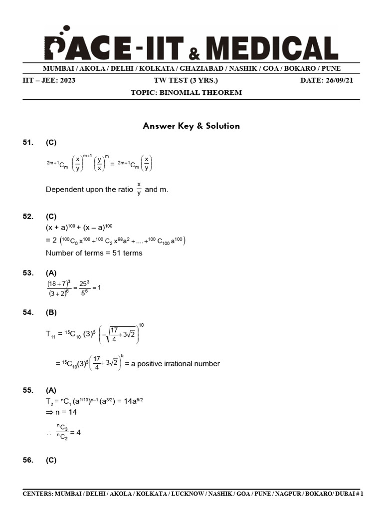 Binomial Theorem (Solution) | PDF
