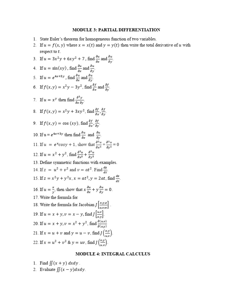 2 marks questions for module 3 & 4 | PDF | Derivative | Analysis