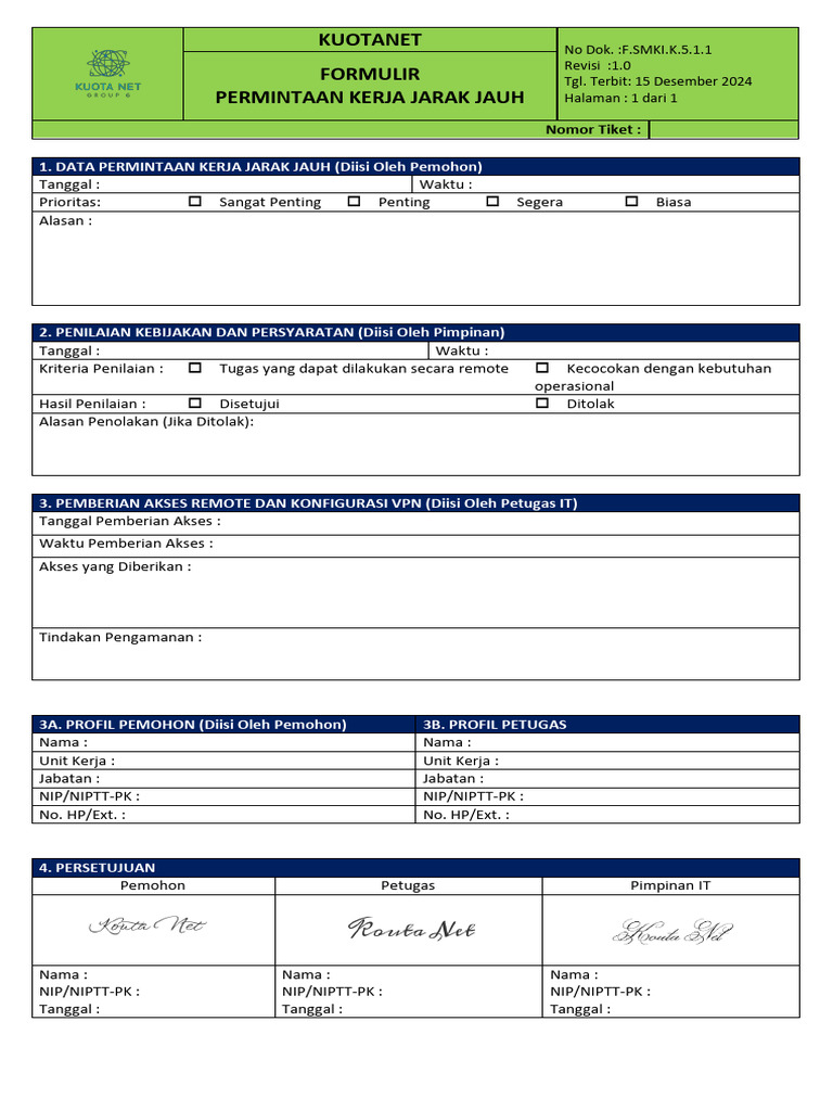 Formulir Kerja Jarak Jauh | PDF