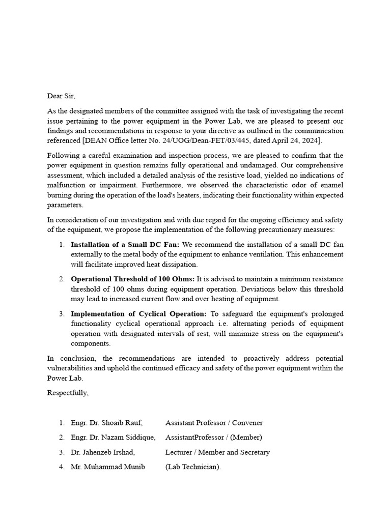 Power Lab Equipment Inspection Report | PDF