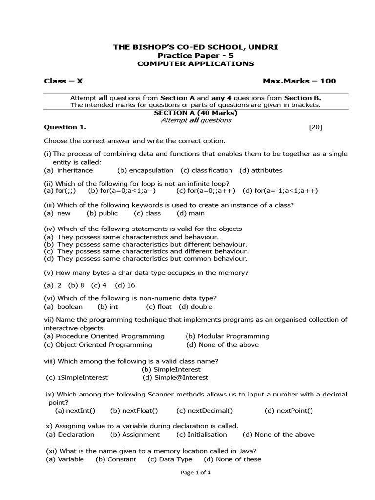 Class X Computer Applications Practice Paper | PDF | String (Computer ...