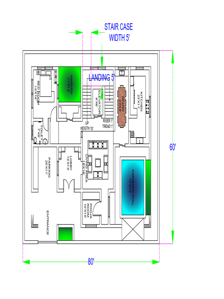 60x80 House Plan with Garden Layout | PDF
