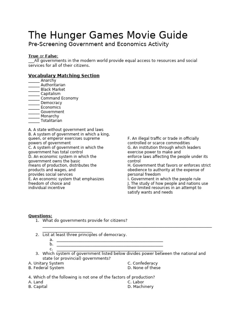 Hunger Games Government and Economics Guide | PDF | Government | Democracy