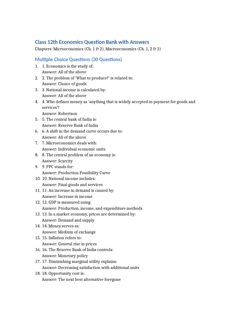 Class 12 Economics Question Bank 2024 | PDF | Microeconomics | Economics