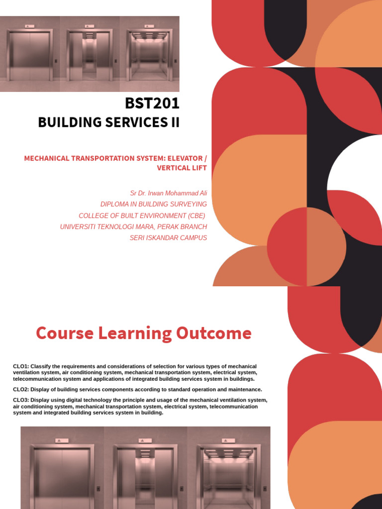 Lecture 6 - Mechanical Transportation System - Elevator 2 | PDF | Elevator | Manufactured Goods