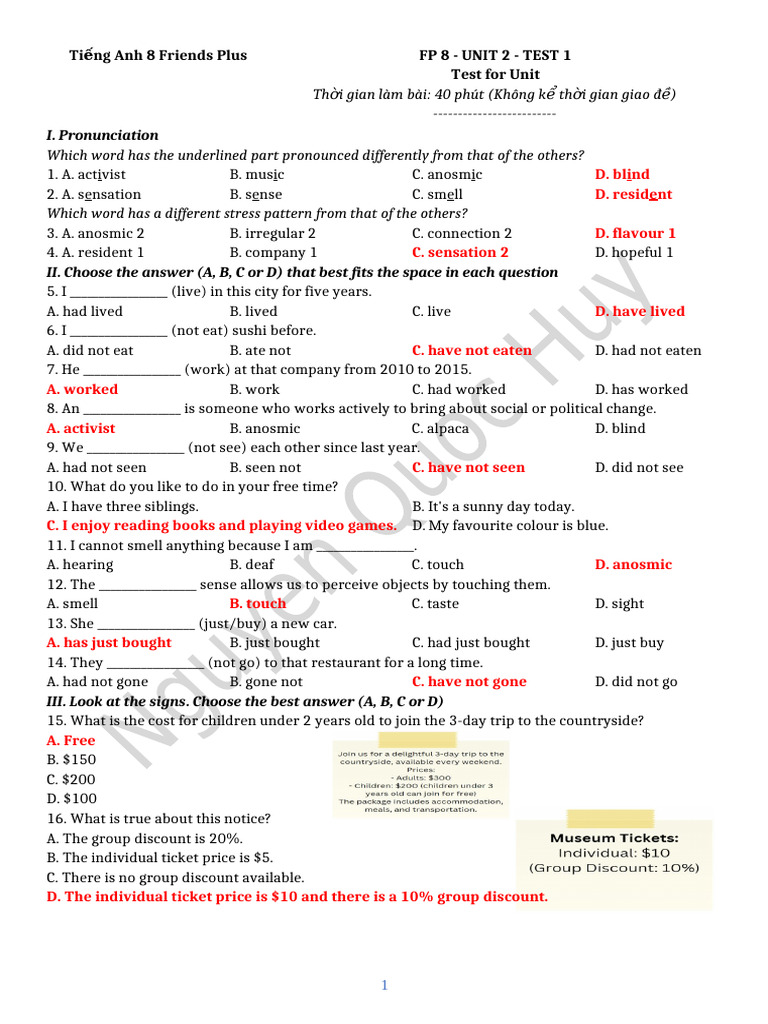 UNIT 2. SENSATIONS - KEY | PDF | Sign Language | Odor