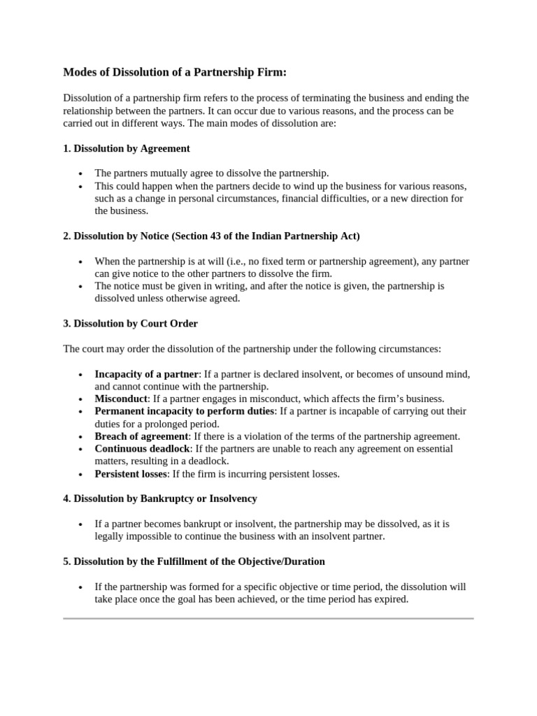 Modes of Dissolution of A Partnership Firm Accountacy CE Work 1 | PDF ...