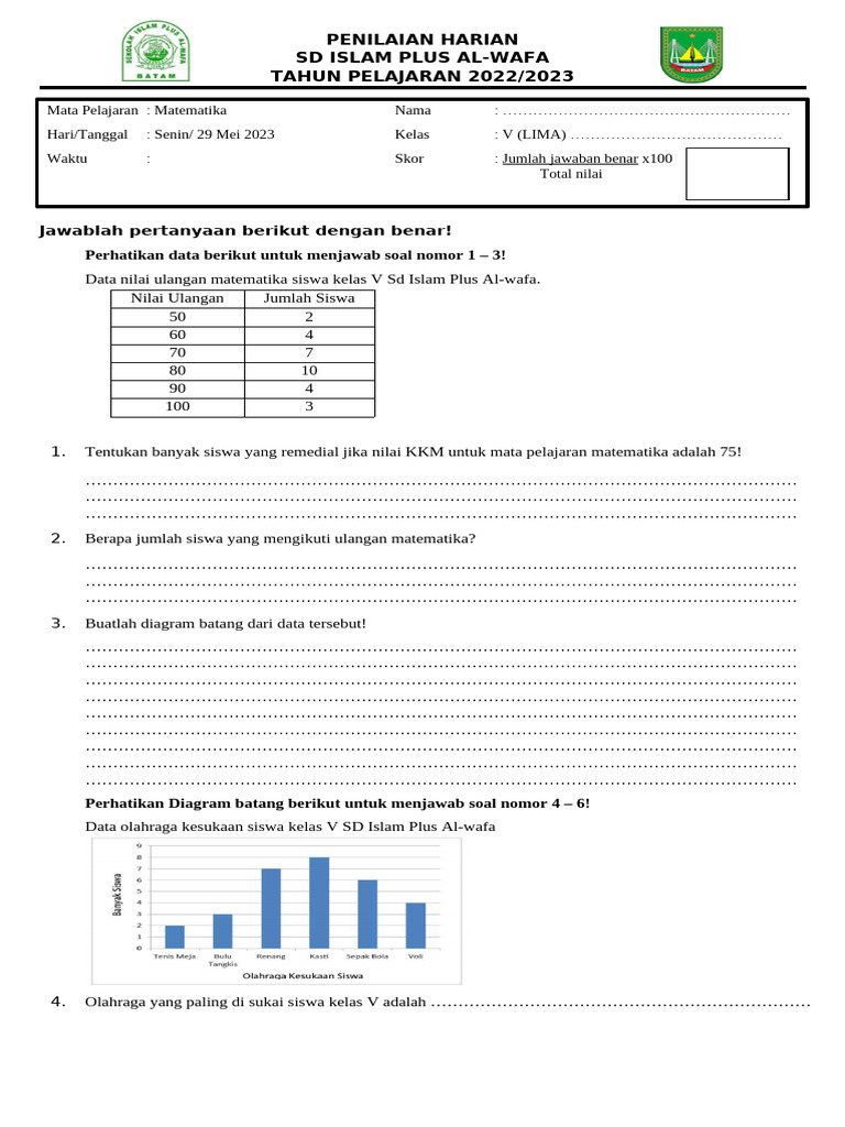 PENILAIAN HARIAN MTK DATA | PDF