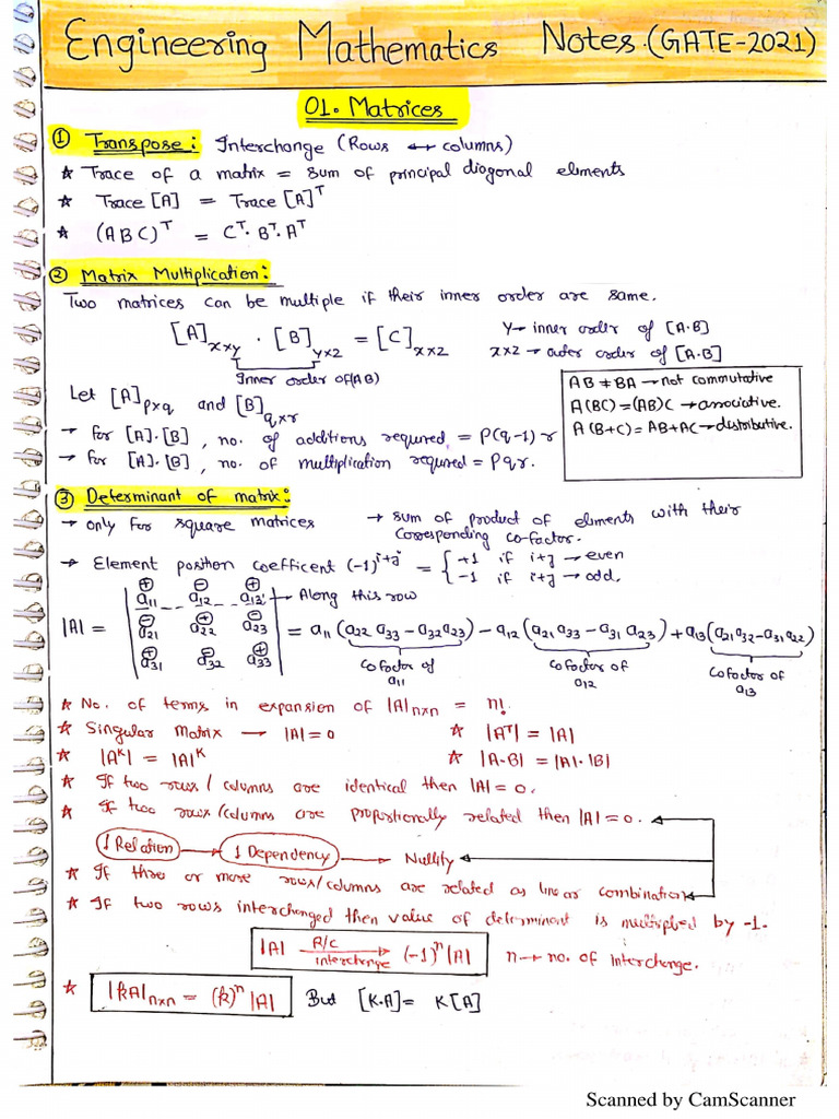 matrix short notes-2021 | PDF
