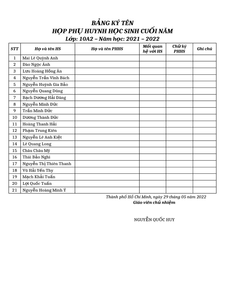 Ký Tên PHHS | PDF