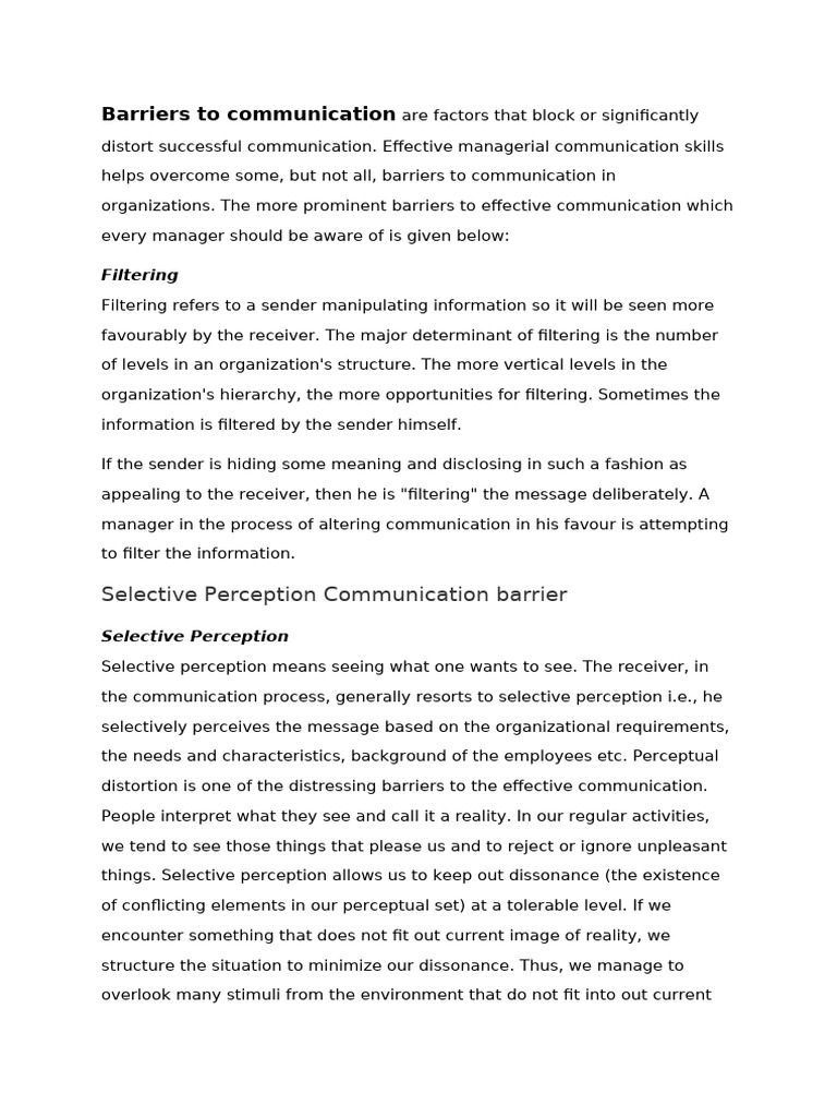 Barriers to Effective Communication in Management | PDF | Communication ...