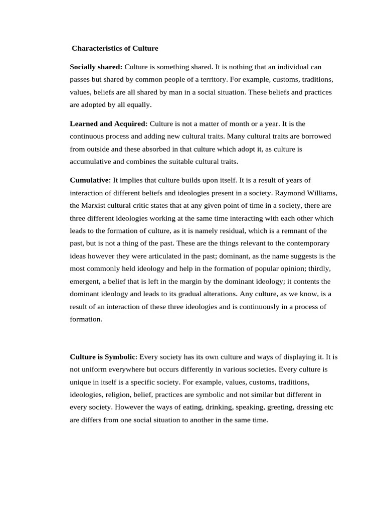 Characteristics of Culture Lecture Notes | PDF | Ideologies | Traditions