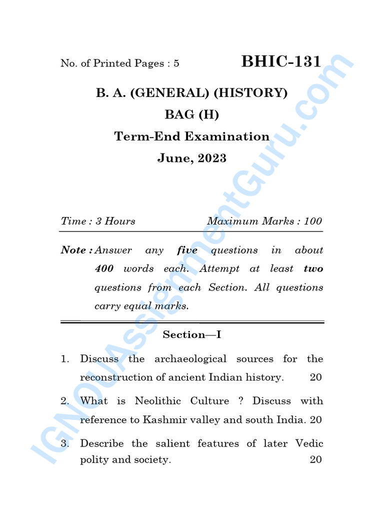 27. June 2023 BHIC-131 IGNOUAssignmentGuru.com | PDF | Asia | South Asia