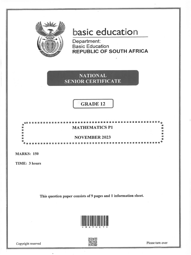 2023 Grade 12 Maths November Paper 1 | PDF