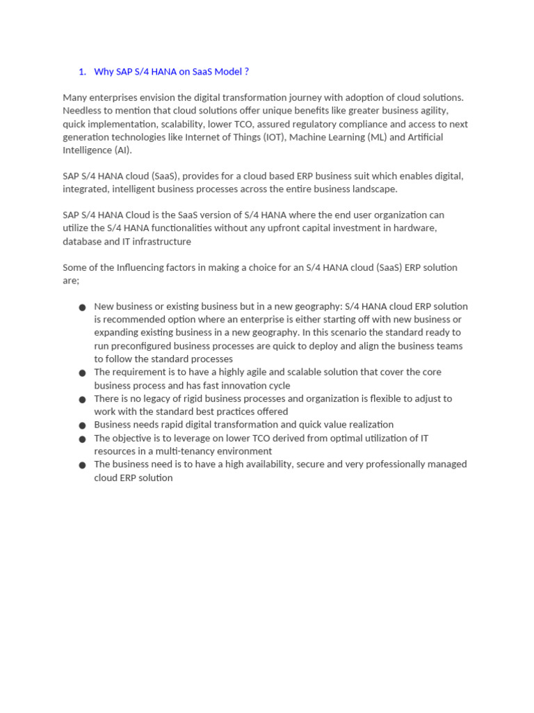 Sap S4 Hana Cloud Erp On Saas Model Pdf Cloud Computing Enterprise Resource Planning