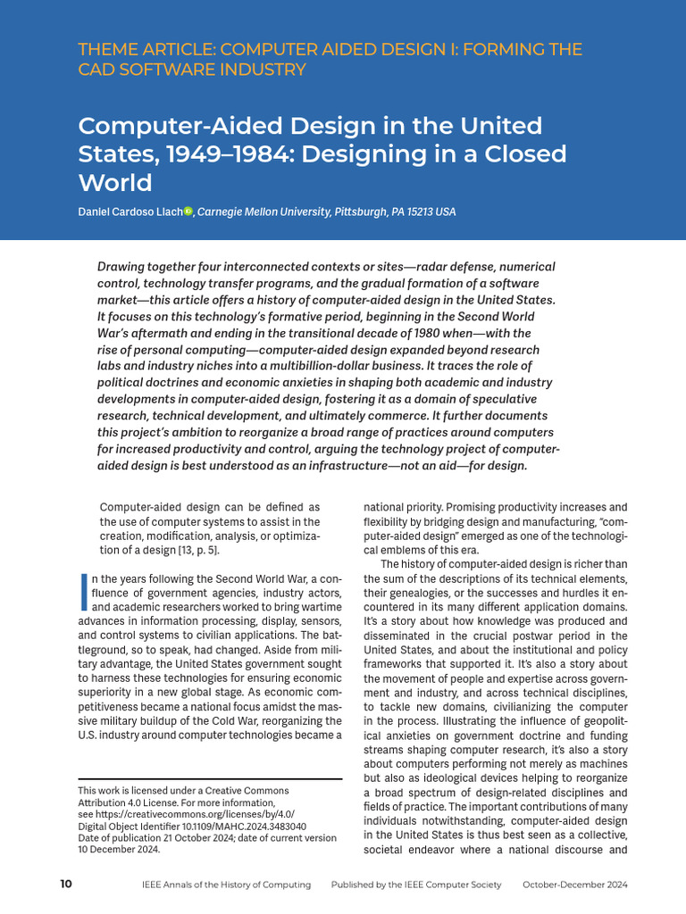 Computer-Aided Design in The United States 19491984 Designing in A ...