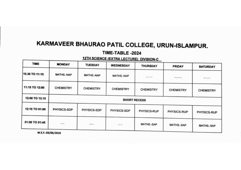 Extra Lecture Time Table | PDF