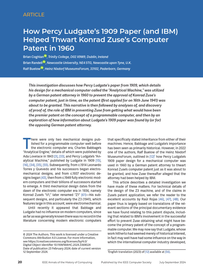 How Percy Ludgates 1909 Paper and IBM Helped Thwart Konrad Zuses ...