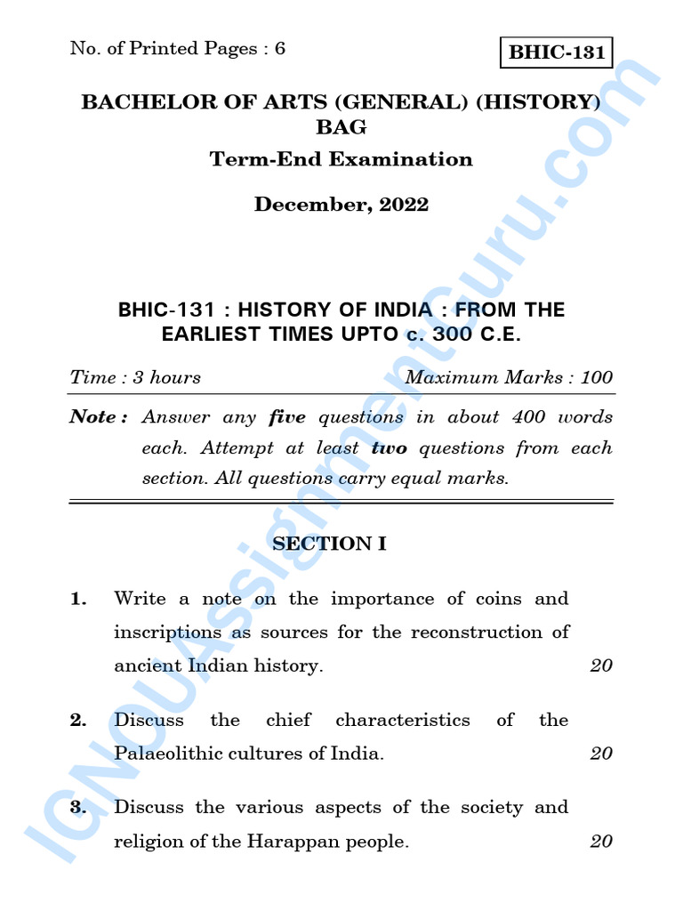 26._Dec_2022 BHIC-131 IGNOUAssignmentGuru.com | PDF | Ancient India | South Asia