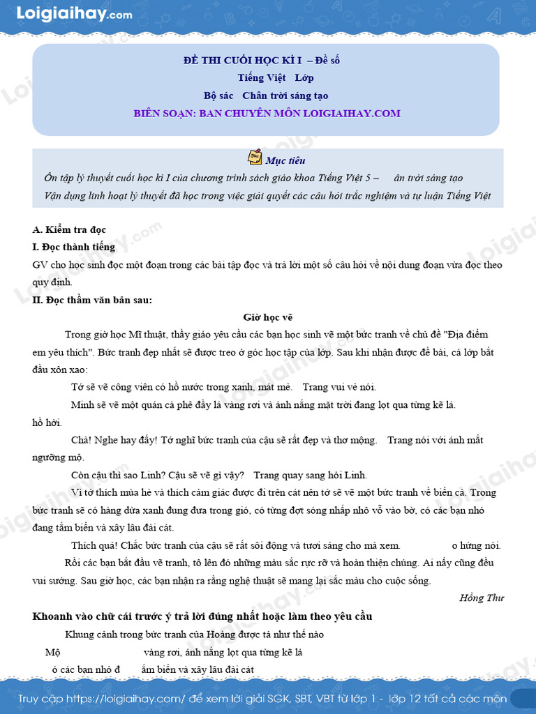 TiengViet5 De3 HK1 | PDF