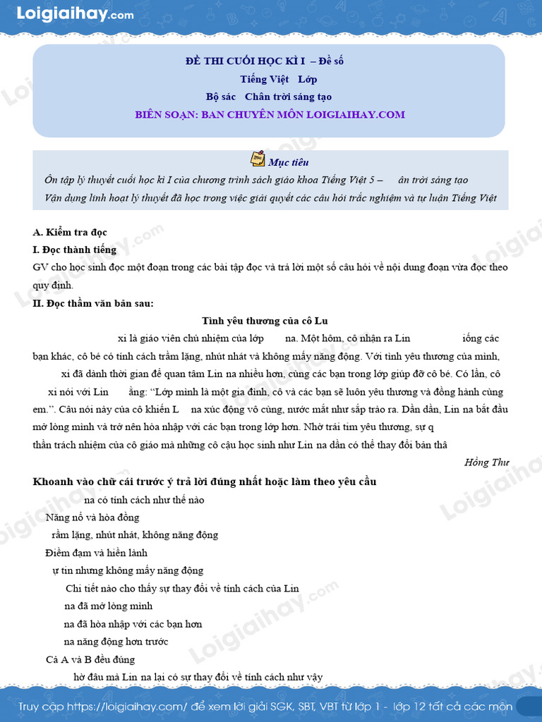 TiengViet5 De2 HK1 | PDF