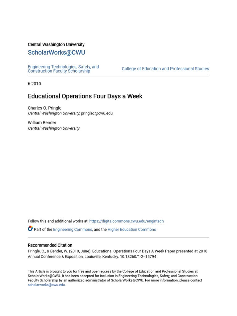Educational Operations Four Days A Week - Charles O. Pringle | PDF ...
