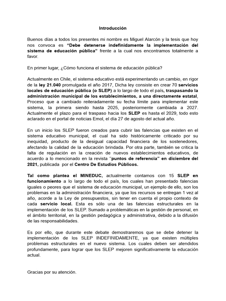 Problemas en SLEP: Detener Implementación | PDF