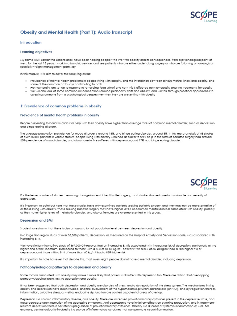 Obesity's Impact on Mental Health Insights | PDF | Obesity | Mental ...