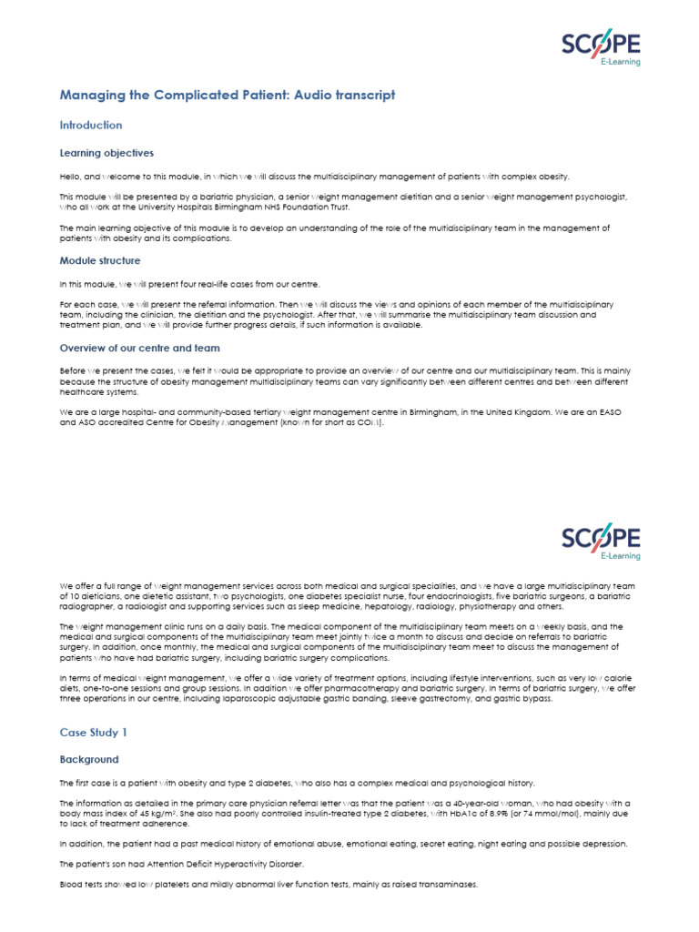 Multidisciplinary Management of Obesity | PDF | Bariatric Surgery ...