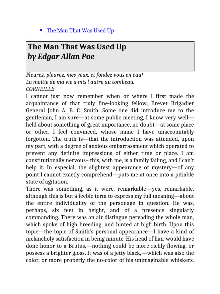 The Man That Was Used Up - Edgar Allan Poe | PDF