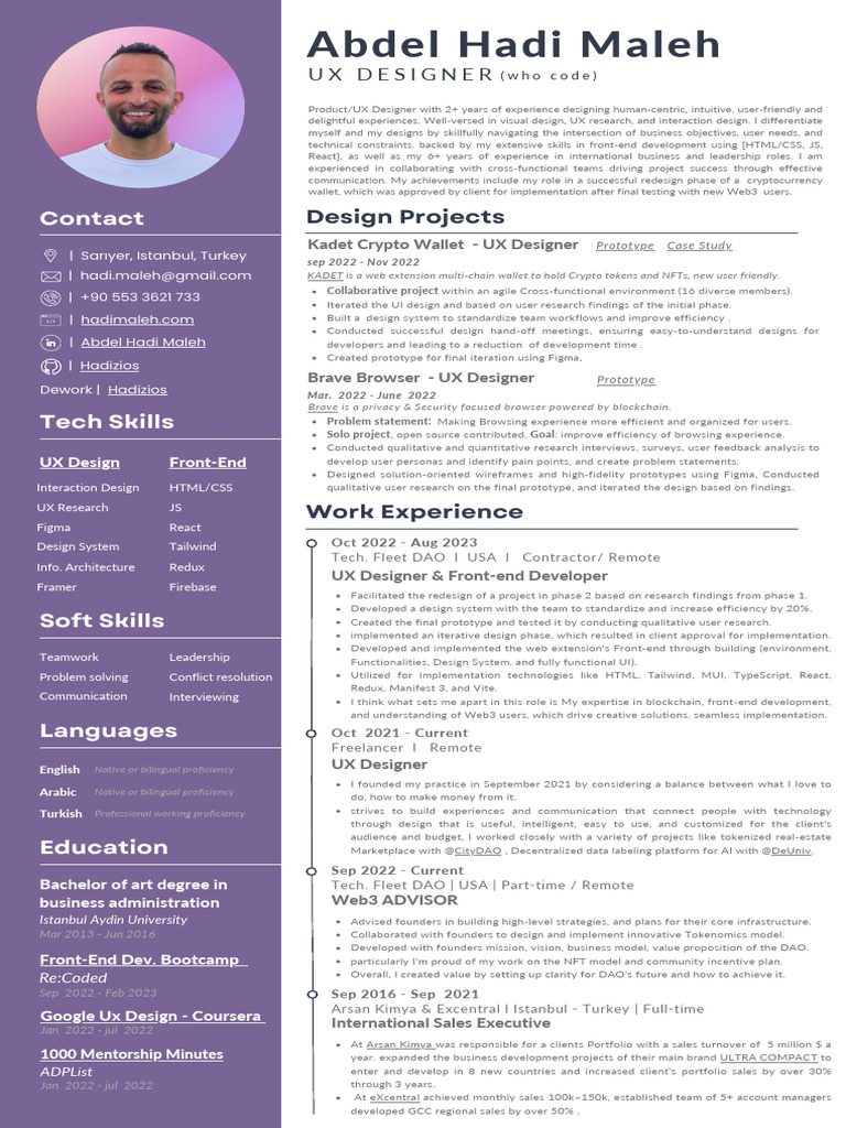 Abdel Hadi Maleh - Resume UX Design | PDF | Design | Computing