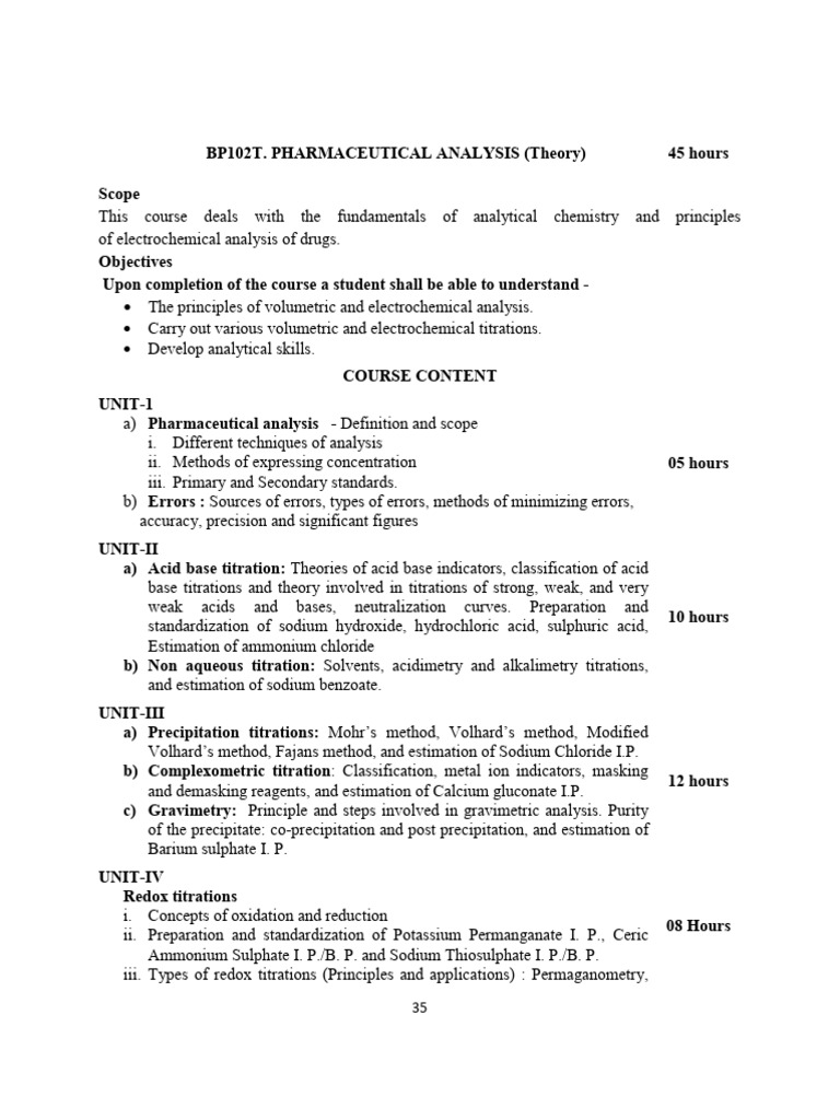 BP102T. Pharmaceutical Analysis Syllabus | PDF | Titration | Chemistry