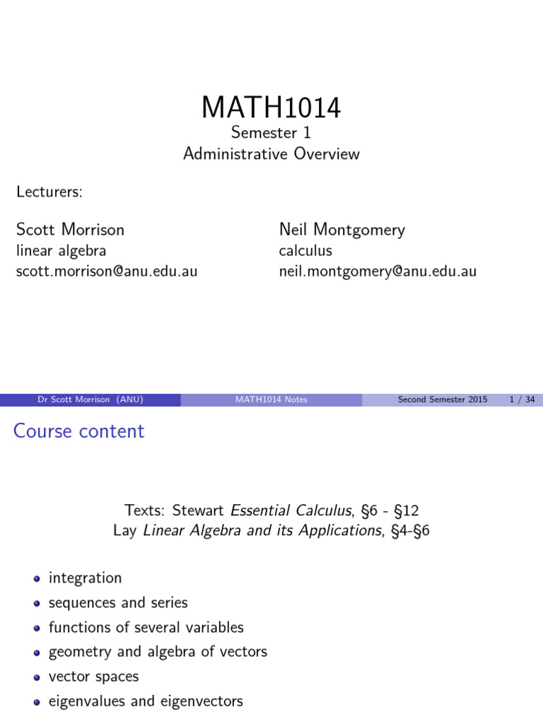 MATH1014 LinearAlgebra Lecture01.slides | PDF | Vector Space | Euclidean Vector