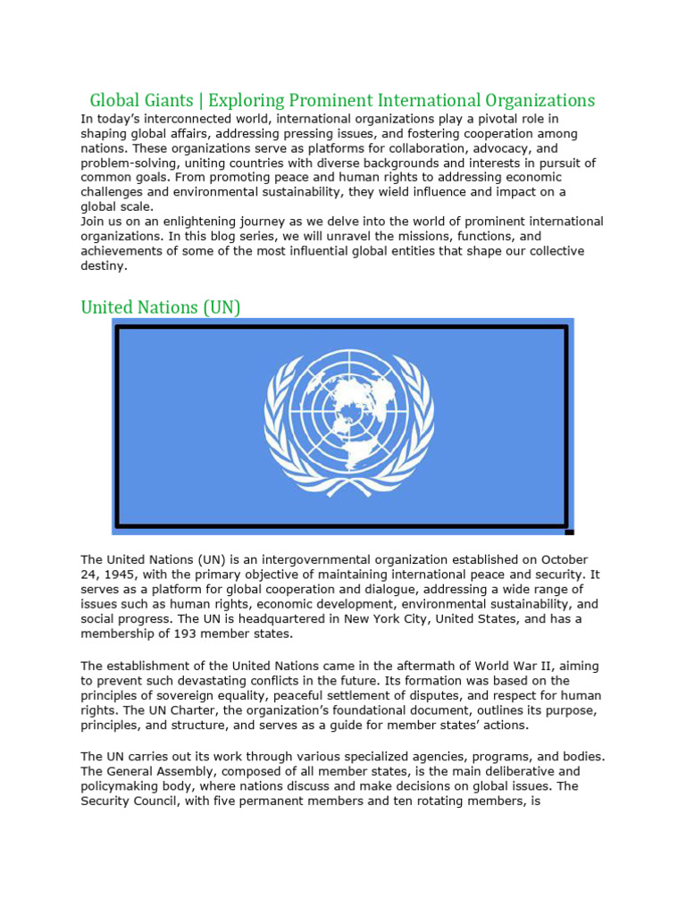 Key International Organizations Overview | PDF | International Atomic ...