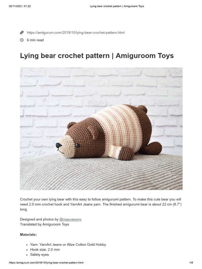 Lying Bear Crochet Pattern Amiguroom Toys-1 | PDF | Crochet | Amigurumi