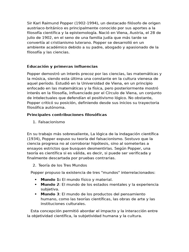 Sir Karl Raimund Popper | PDF | Karl Popper | Teoría